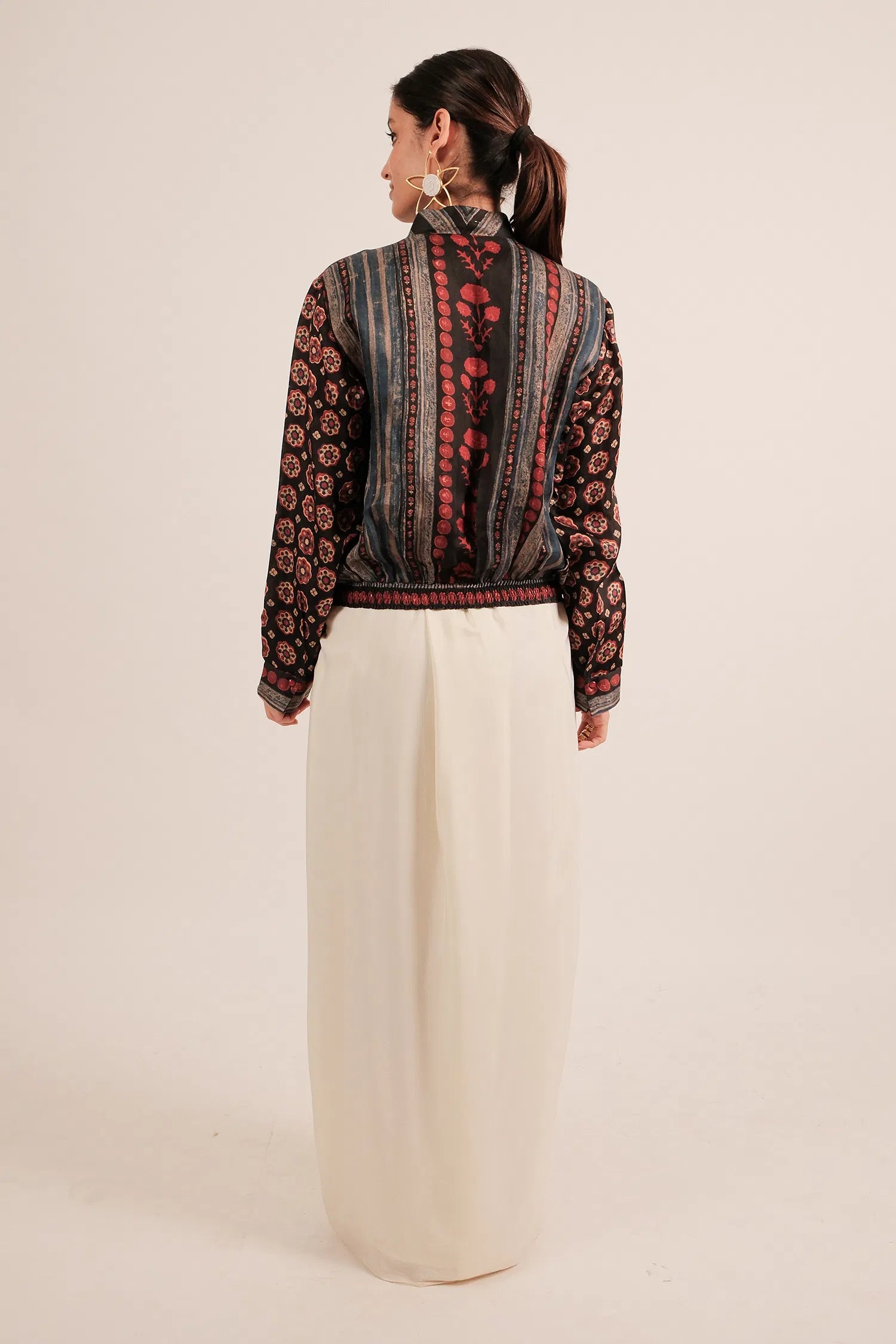 Black Silk Digital Printed Jacket Style Tunic Top – Asopalav.in